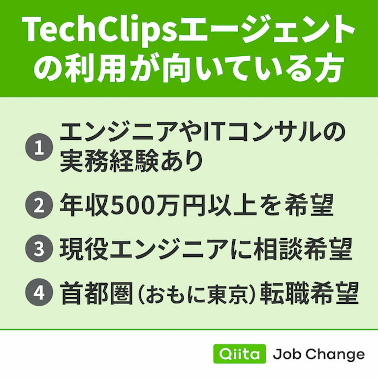 TechClipsエージェントの評判は？口コミからわかるメリット・デメリットを解説 | Qiita Job Change