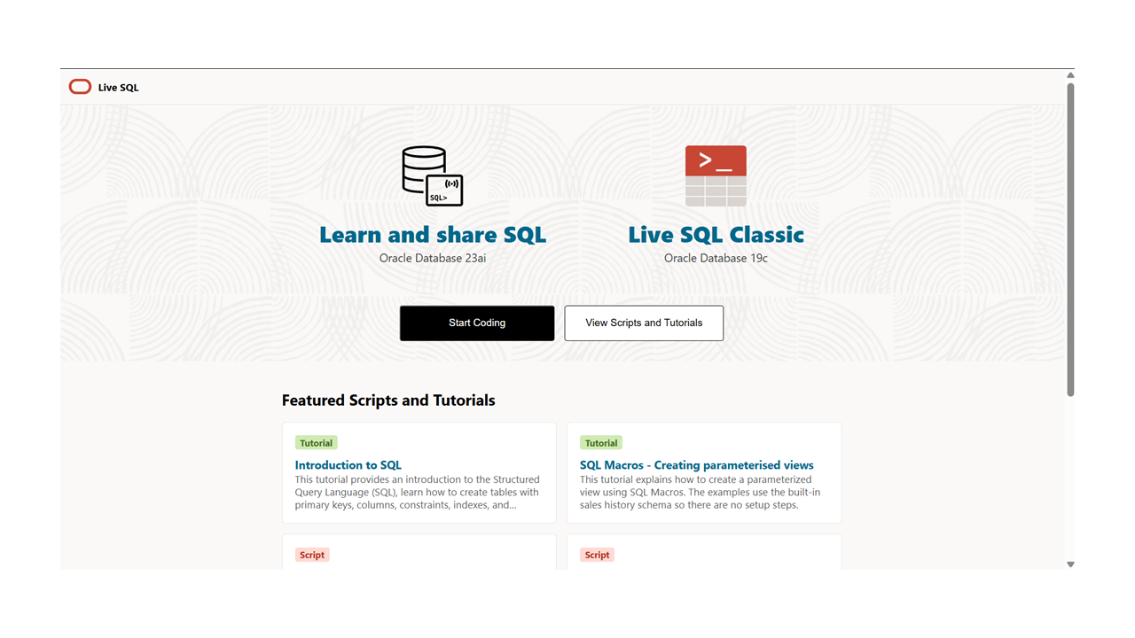 Oracle Live SQL なるもの - SAKURUG TECHBLOG
