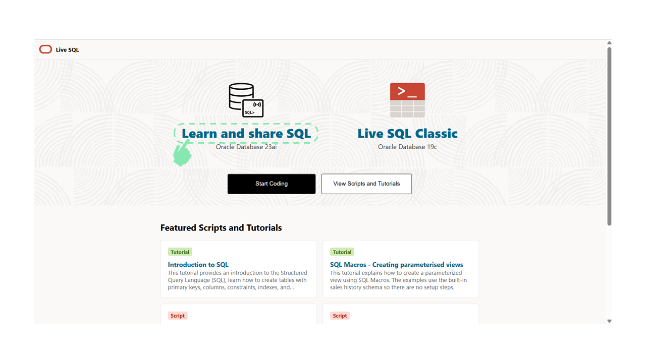 Oracle Live SQL なるもの - SAKURUG TECHBLOG